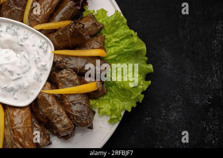 Traditional Dolma with flavorful sauce, bell pepper, and fresh lettuce ...