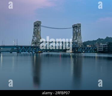 Portage Lake Lift Bridge Reflection at Twilight, Houghton MI Stock ...