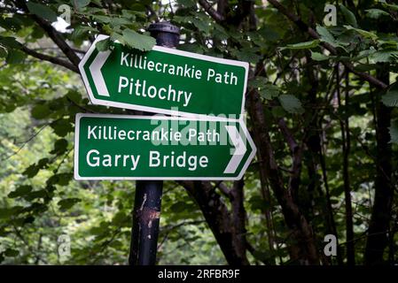 Signpost on the Killiecrankie Path walking trail pointing the way to ...
