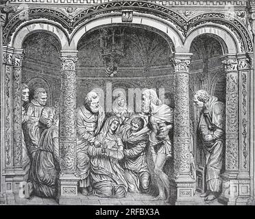 Assumption of the Virgin Mary. 19th century coloured woodcut Stock Photo - Alamy