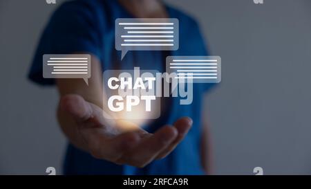 Artificial Intelligence. man using technology smart robot AI, Chatbot Chat with AI, enter ...