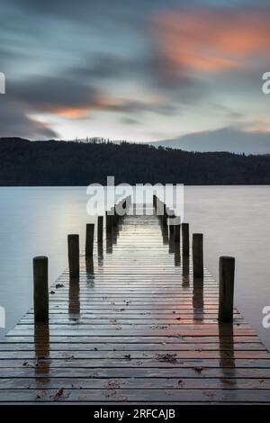 Wooden jetty at Millerground Lake Windermere, Cumbria, UK Stock Photo ...