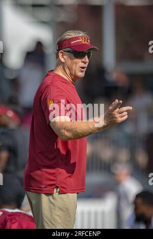Washington Commanders defensive coordinator Jack Del Rio works during ...