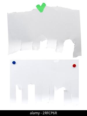 White sheet with tear-off edges for writing an ad on a white background ...