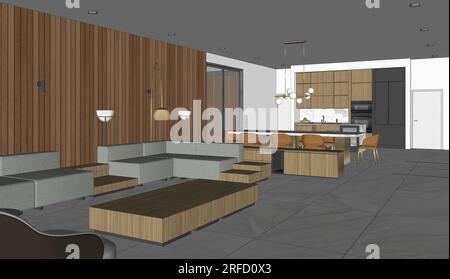 Modern House InteriorScene with furniture - 2D drawing A1 size 3D model ...