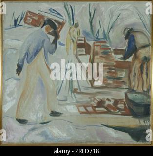 'Hodman at Work on the Studio Building' (1920) by Edvard Munch portrays ...