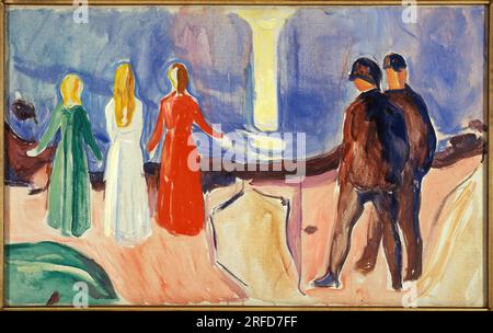 'Meeting on the Beach' by Edvard Munch, painted between 1921 and 1923 ...