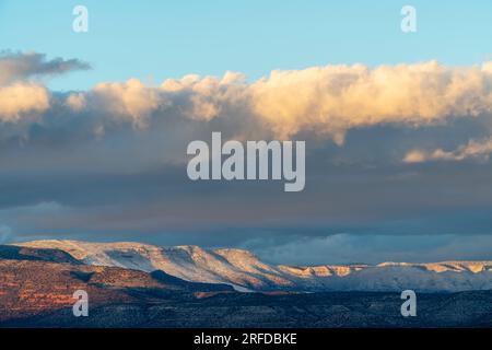 Snow-covered red rocks, buttes and mesas, near Sedona, AZ, USA, by ...
