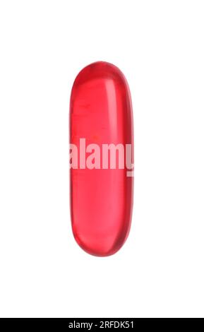 One red pill isolated on white. Medicinal treatment Stock Photo - Alamy