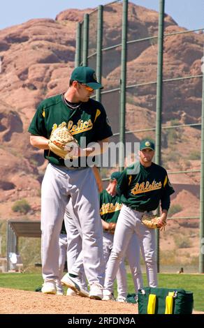 during spring training baseball practice, Friday, Feb. 14, 2020, in ...