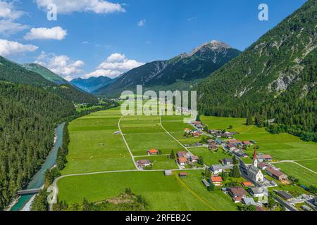 Aerial view to the small village of Stockach in the Lech Valley in ...