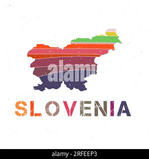 Slovenia map. Map of the country with beautiful geometric waves in red ...