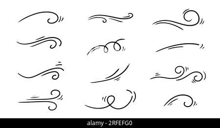 Wind blow hand drawn effect. Air flow sketch. Breeze, swirl, gust ...