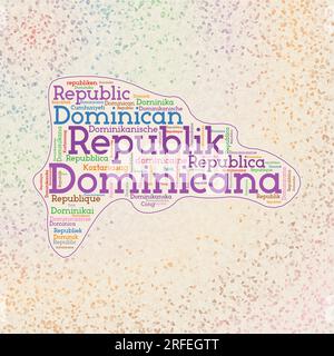 DOMINICANA map design. Country names in different languages and map ...