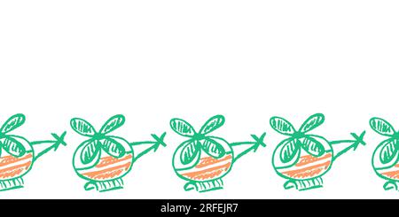 Seamless border. Helicopters. Drawings with wax crayons. Vector design ...