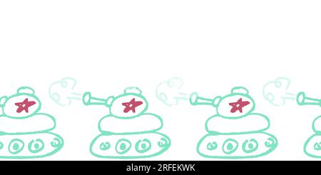 Military seamless border. Tanks. Drawings with wax crayons. Vector ...