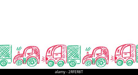 Seamless border. Cars. Drawings with wax crayons. Vector design for ...