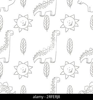 Coloring cute dinosaurs seamless pattern. Dinosaurs of the Jurassic ...