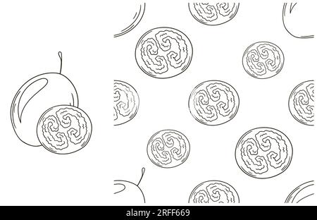 Coloring pattern with tropical fruits. Tamarillo. Set in hand draw ...