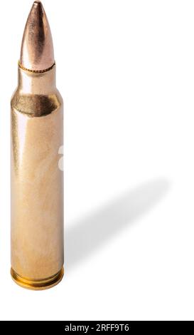 AR-15 cartridge that has a 556 caliber bullet and drop shadow above ...