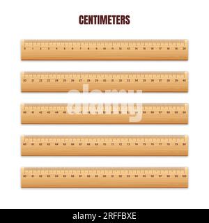 Realistic various wooden rulers with measurement scale and divisions ...