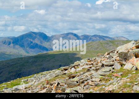 A view of Scafell from Coniston Old Man at dawn, in the English Lake ...