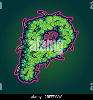 Kush letter K leaf with cannabis bud silhouette vector illustrations ...