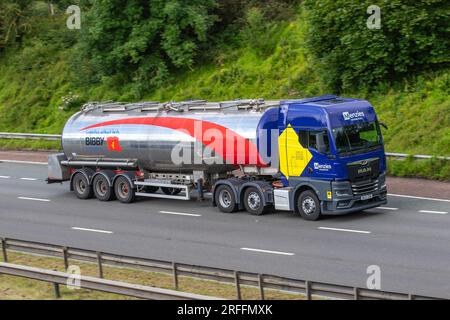 Menzies Distribution tanker lorry on the M40 motorway, Warwickshire, UK ...
