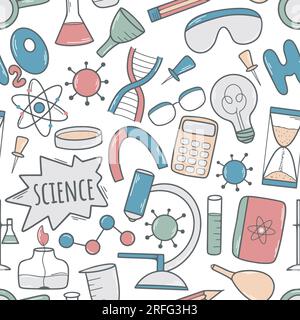 Hand drawn science set. Subjects and attributes of physics, chemistry ...