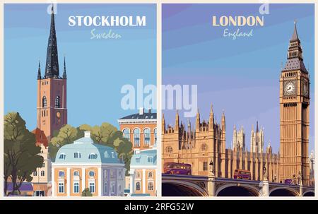 Set of Travel Destination Posters in retro style Stock Vector Image ...