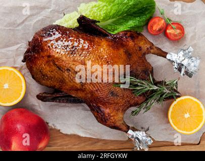 whole baked duck for a festive table, one baked duck for a holiday ...