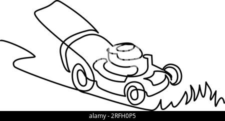 Hand lawn mower gardening. Continuous one line drawing Stock Vector ...