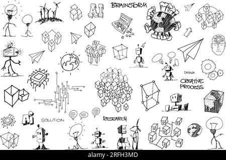 ai artificial intelligence doodle with technology stuff vector ...