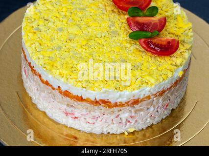 salad made from different ingredients, mayonnaise, carrots, crab meat ...
