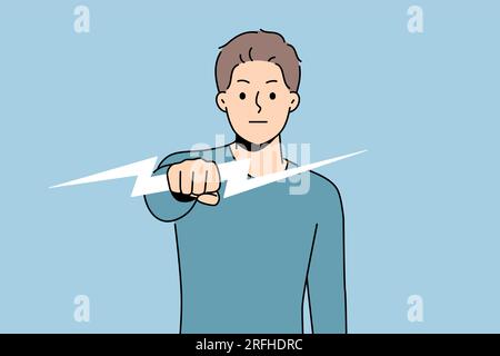 Strong man holding lightning bolt symbolizes energy and determination ...