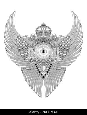 angel with one eye and wings. vintage engraving style, vector ...