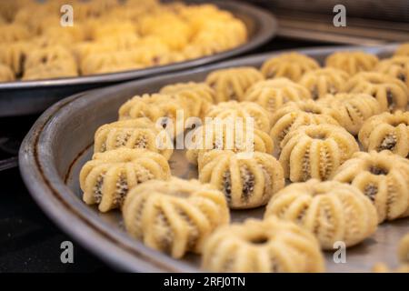 Process of making arabic cookies and kahk for islamic eid after ramadan ...