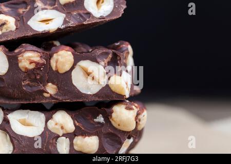 homemade bitter chocolate bar with roasted hazelnuts, bitter chocolate ...