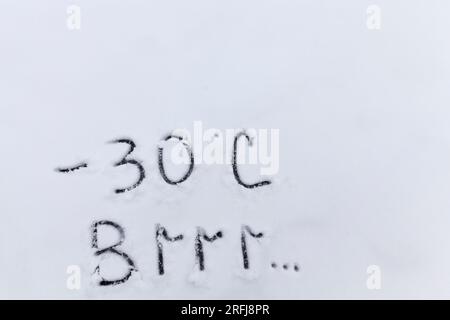 drawn on the snow, temperature symbols denoting negative very cold ...