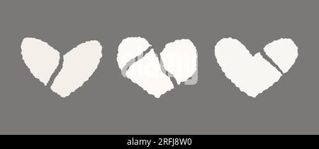 Torn in parts paper hearts. Collection of disrupted heart-shaped ...