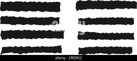 Torn thin and long pieces of paper. Black cutout paper strips with ...