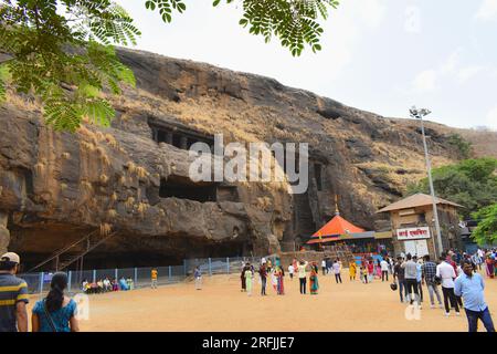 INDIA, MAHARASHTRA, PUNE, May 2023, People at Karla Caves on three ...
