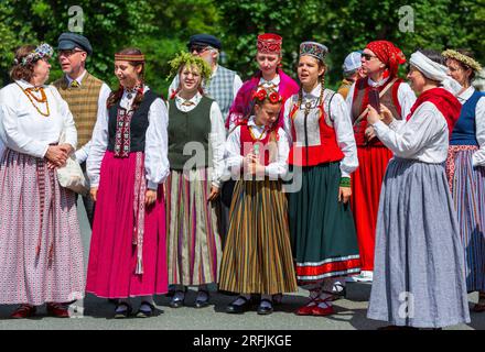 Women in traditional Latvian dress, Riga, Latvia, Europe Stock Photo ...