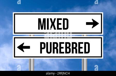 Mixed or purebred road sign on cloudy sky background Stock Photo - Alamy