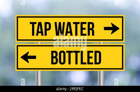 Tap water or bottled road sign on sky background Stock Photo - Alamy