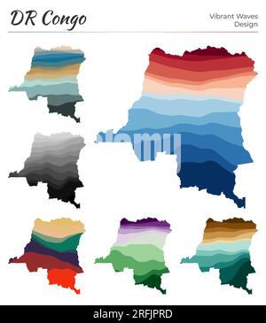 Set of vector maps of Congo. Vibrant waves design. Bright map of ...
