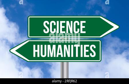 Science or humanities road sign on cloudy sky background Stock Photo ...