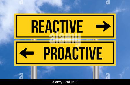 Reactive or proactive road sign on blue sky background Stock Photo - Alamy