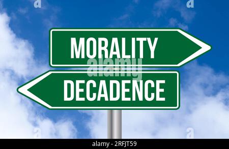 Morality or decadence road sign on blur background Stock Photo - Alamy