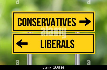 Liberals road sign on blur background Stock Photo - Alamy